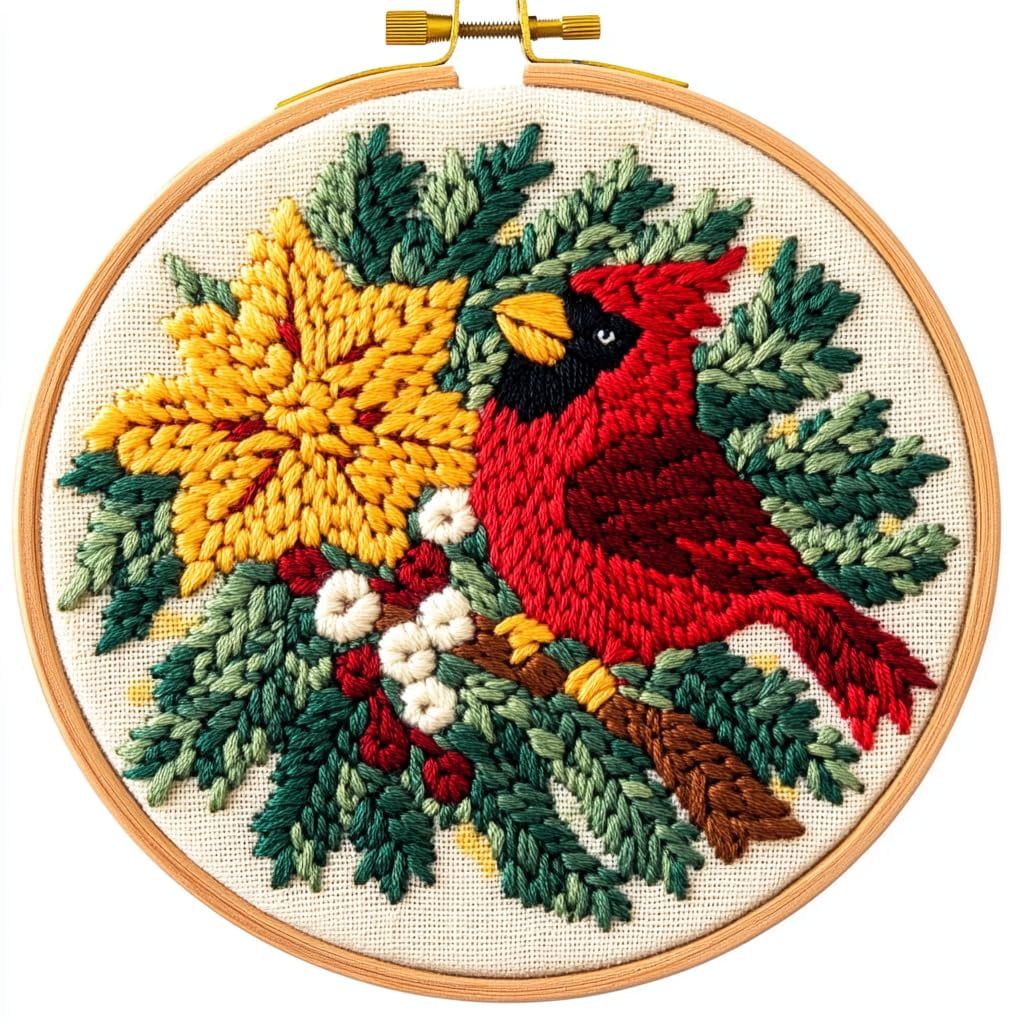 DIY Punch Needle Kits for Beginners Christmas Flowers and Cardinal Bird ...