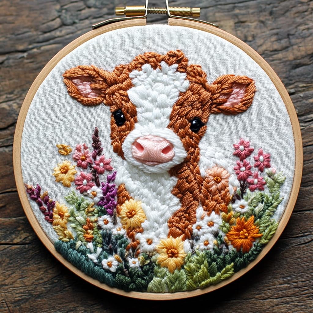 DIY Punch Needle Kits for Beginners Cute Baby Dairy Cow Eating Grass ...