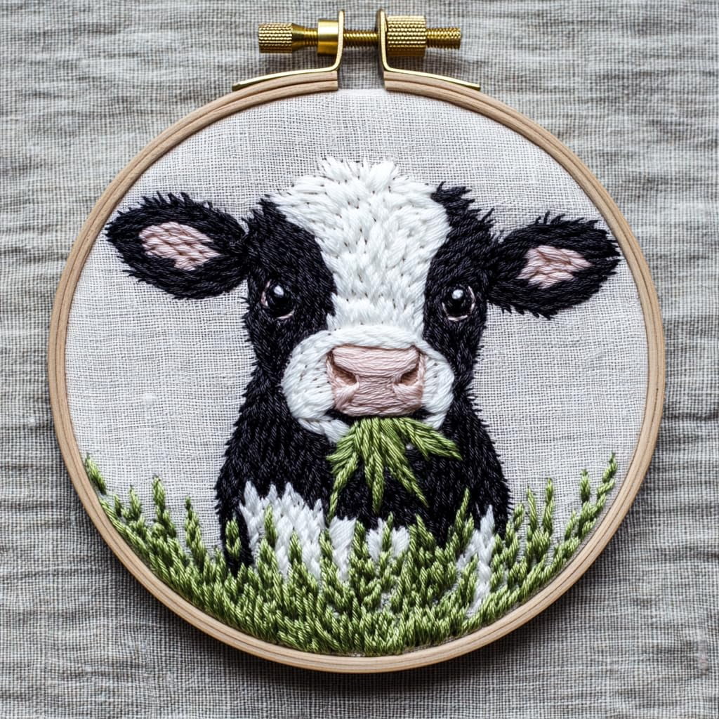 DIY Punch Needle Kits for Beginners Cute Baby Dairy Cow Eating Grass ...