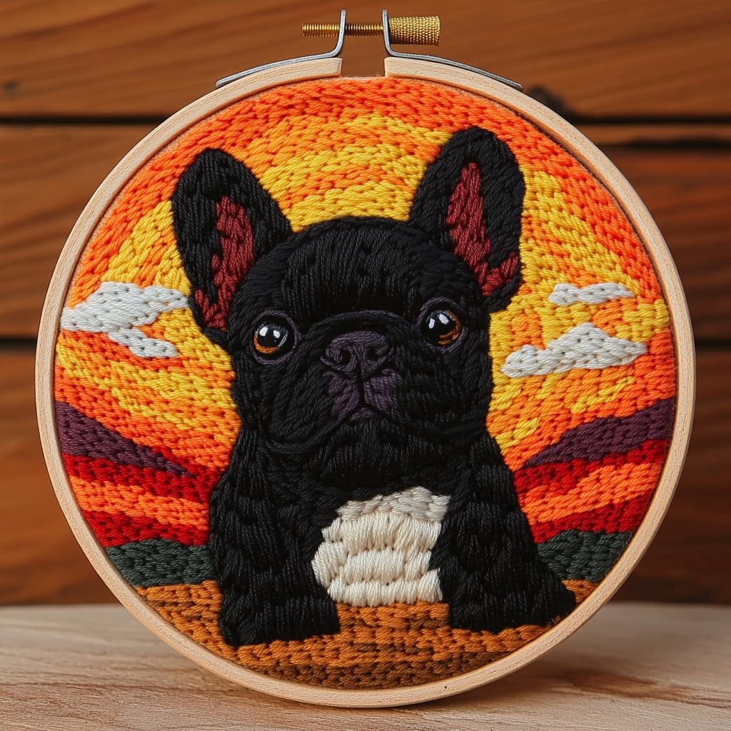 DIY Punch Needle Kits for Beginners Cute Black French Bulldog with ...