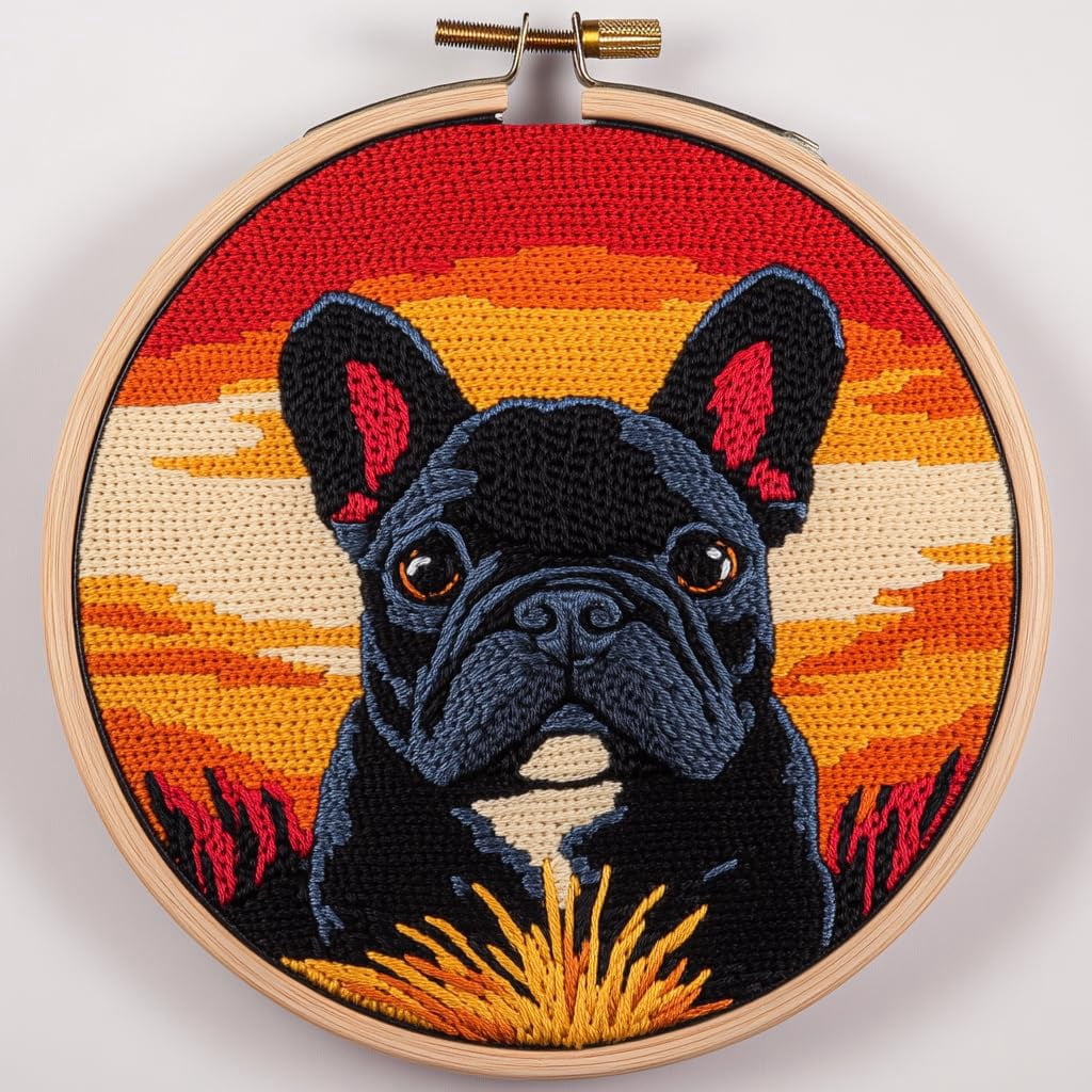 DIY Punch Needle Kits for Beginners Cute Black French Bulldog with ...