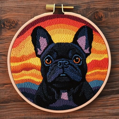 DIY Punch Needle Kits for Beginners Cute Black French Bulldog with ...