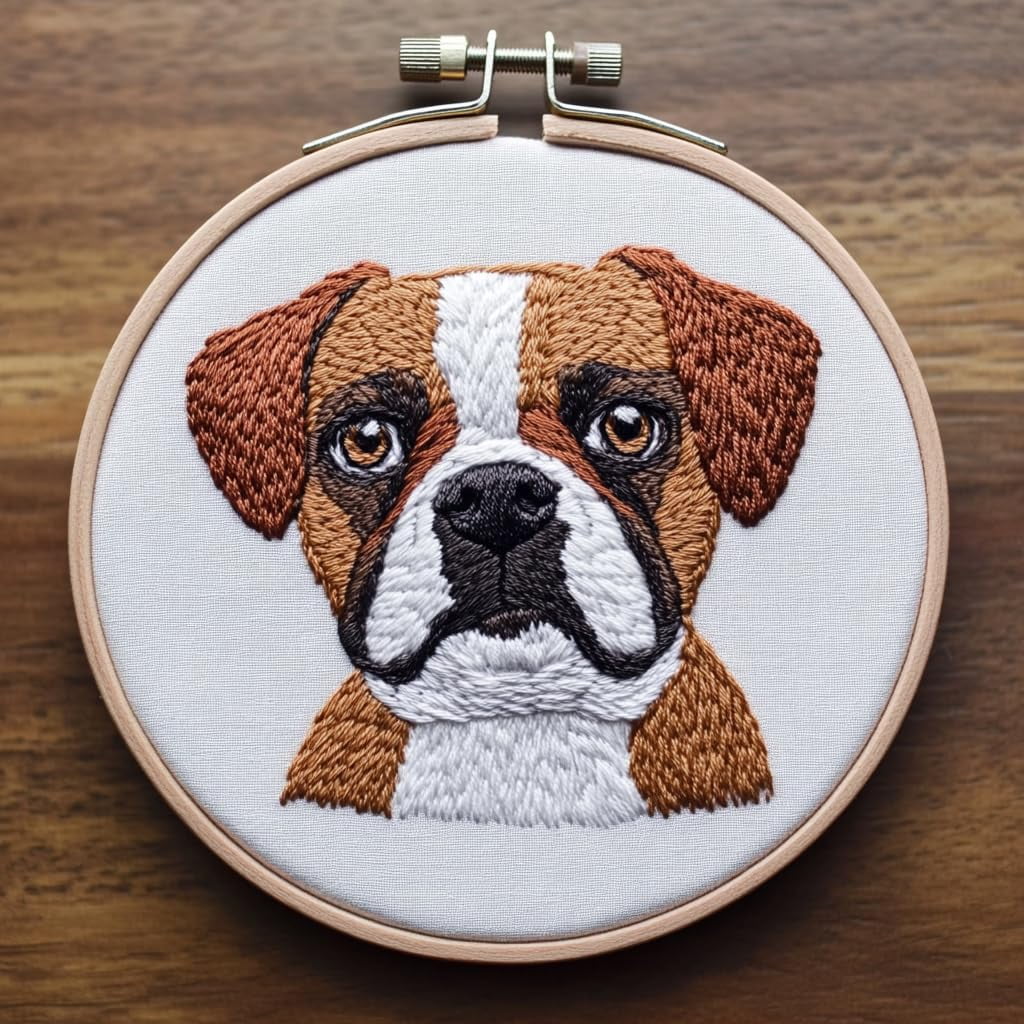 DIY Punch Needle Kits for Beginners Cute Boxer Dog with Hoop Embroidery ...
