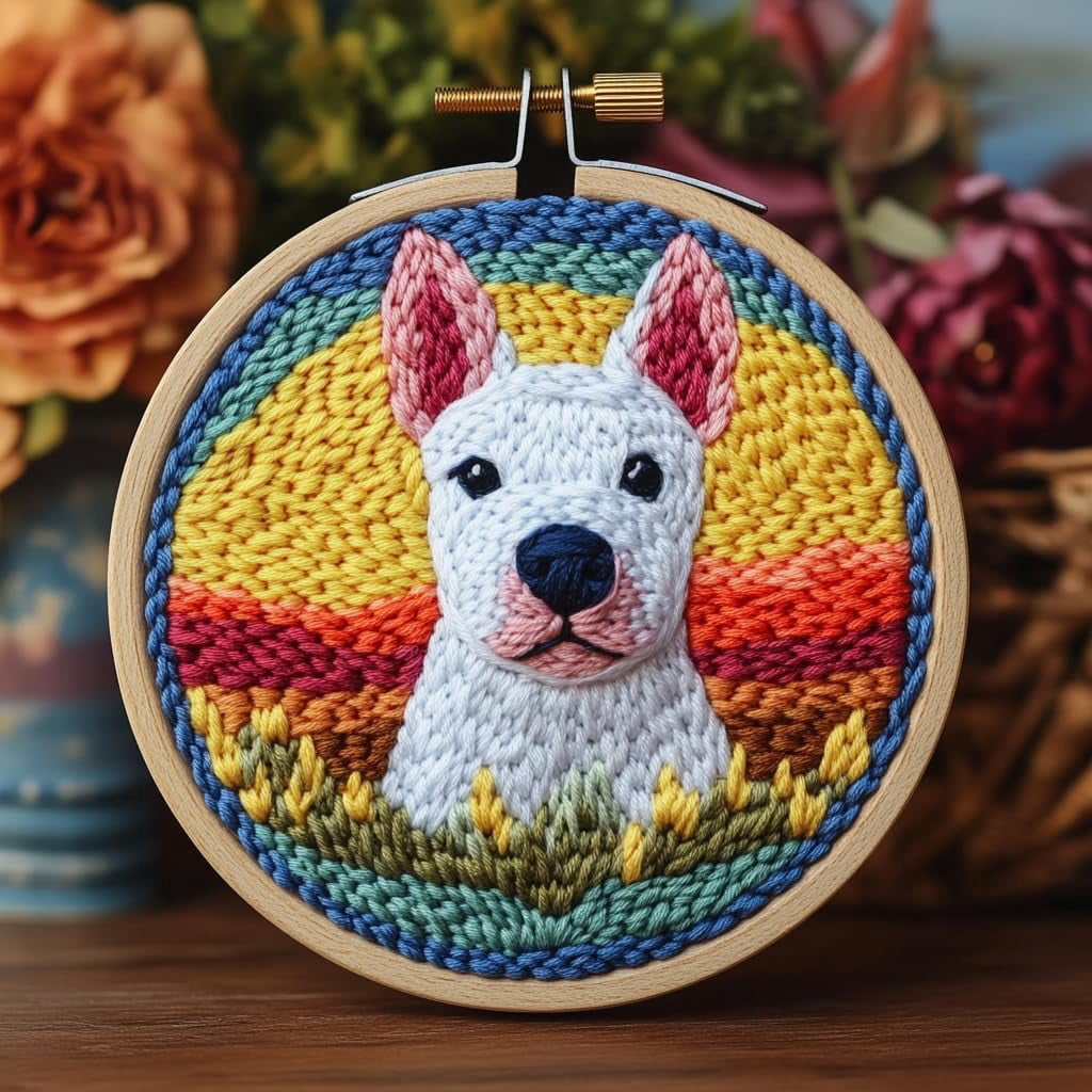 DIY Punch Needle Kits for Beginners Cute Bull Terrier Dog with Sunset ...