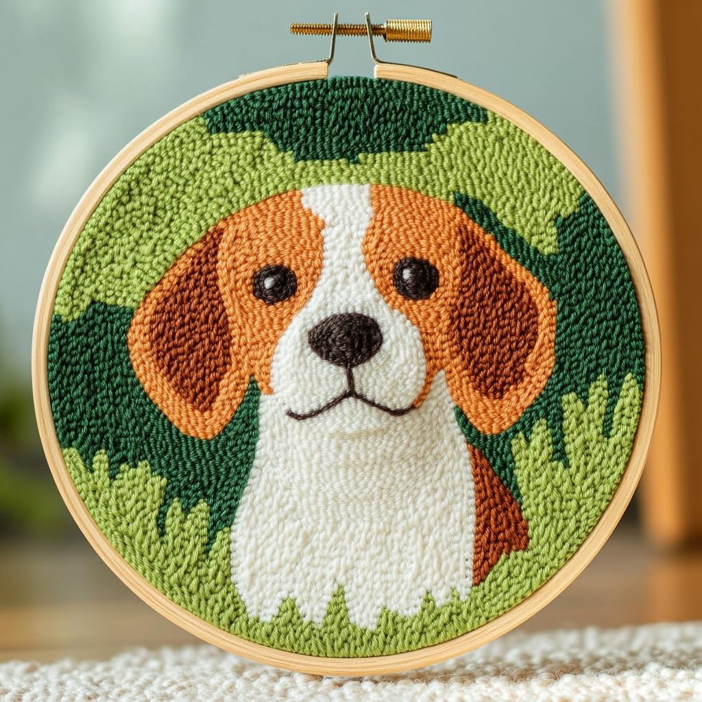 DIY Punch Needle Kits for Beginners Cute Cartoon Beagles Dog with Hoop ...