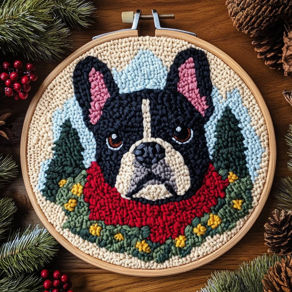 DIY Punch Needle Kits for Beginners Cute Cartoon Black French Bulldog ...