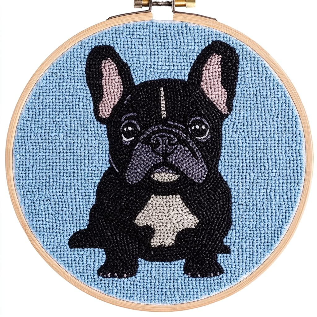 DIY Punch Needle Kits for Beginners Cute Cartoon Black French Bulldog ...