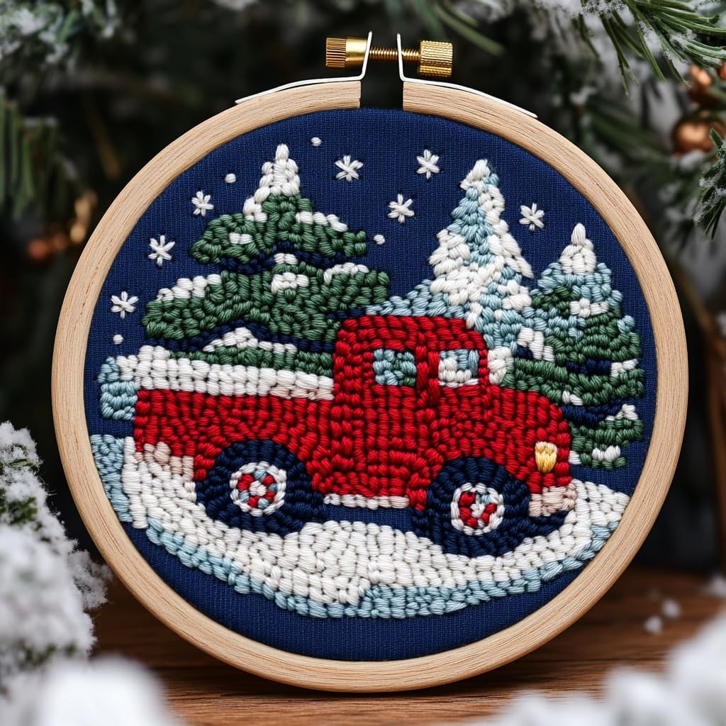 DIY Punch Needle Kits for Beginners Cute Cartoon Christmas Truck with ...