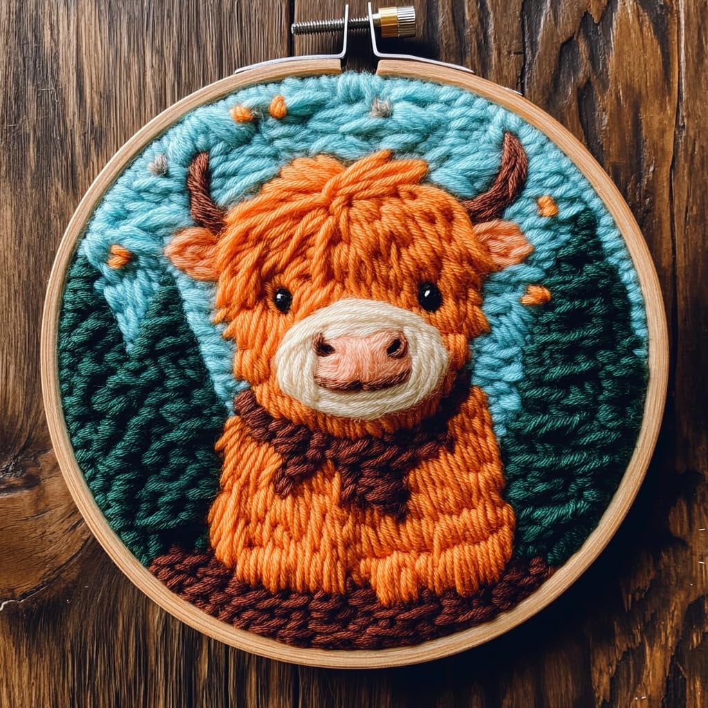 DIY Punch Needle Kits for Beginners Cute Cartoon Highland Cow with ...