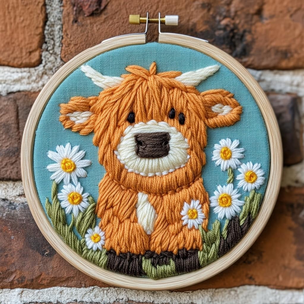 DIY Punch Needle Kits for Beginners Cute Cartoon Highland Cow with ...