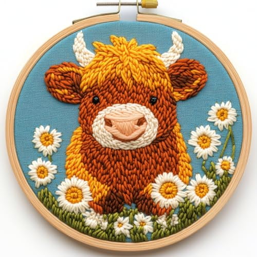 DIY Punch Needle Kits for Beginners Cute Cartoon Highland Cow with ...