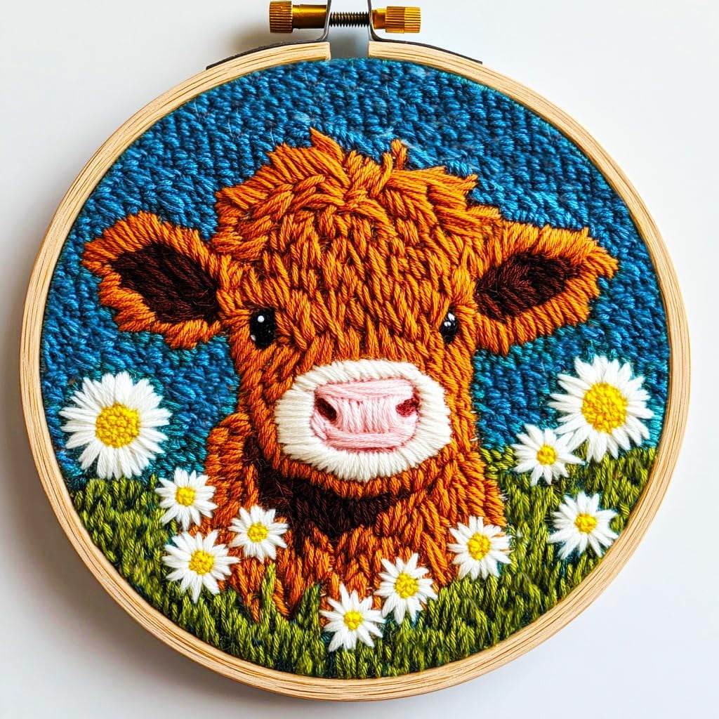 DIY Punch Needle Kits for Beginners Cute Cartoon Highland Cow with ...