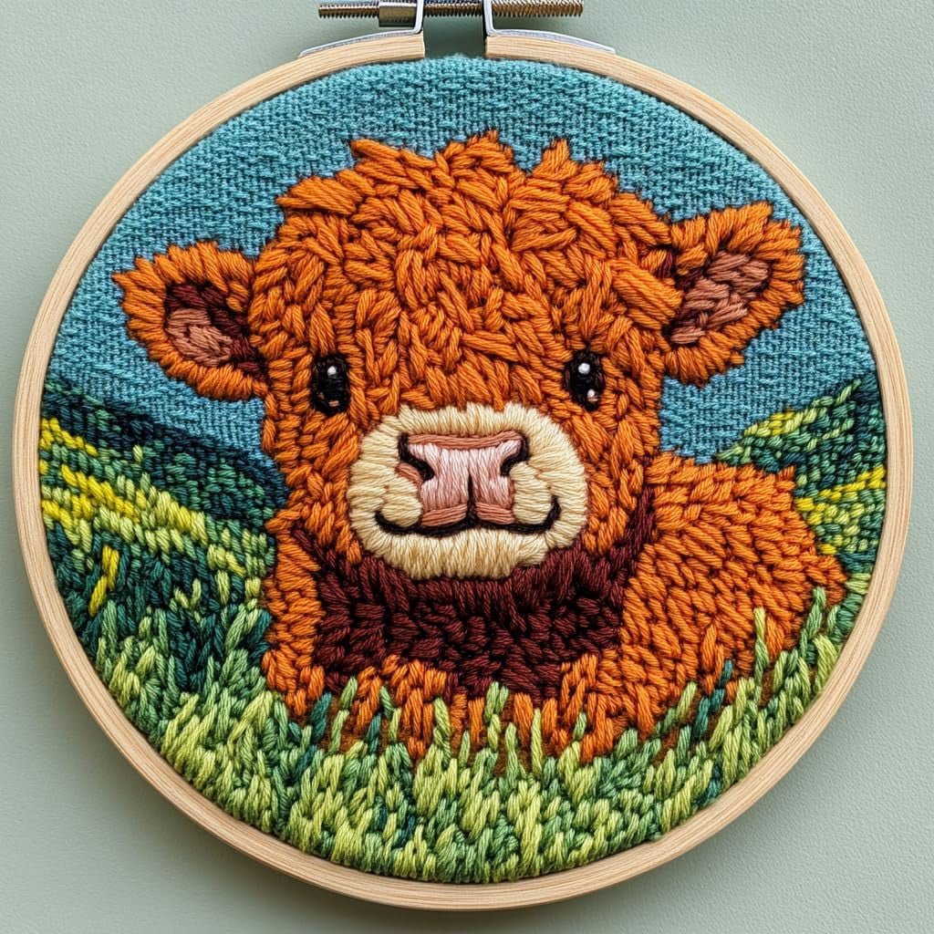 DIY Punch Needle Kits for Beginners Cute Cartoon Highland Cow with ...