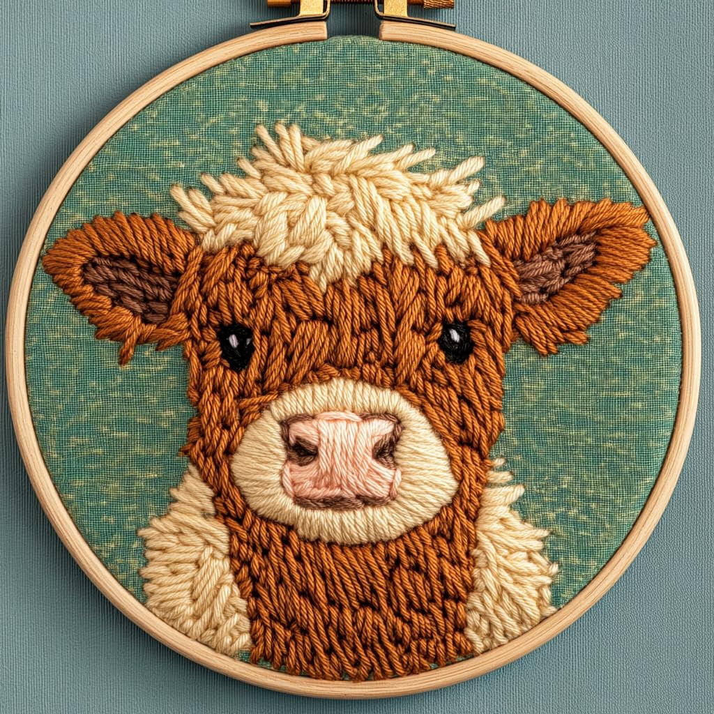 DIY Punch Needle Kits for Beginners Cute Cartoon Highland Cow with Hoop ...