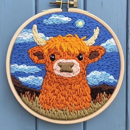 DIY Punch Needle Kits for Beginners Cute Cartoon Highland Cow with ...