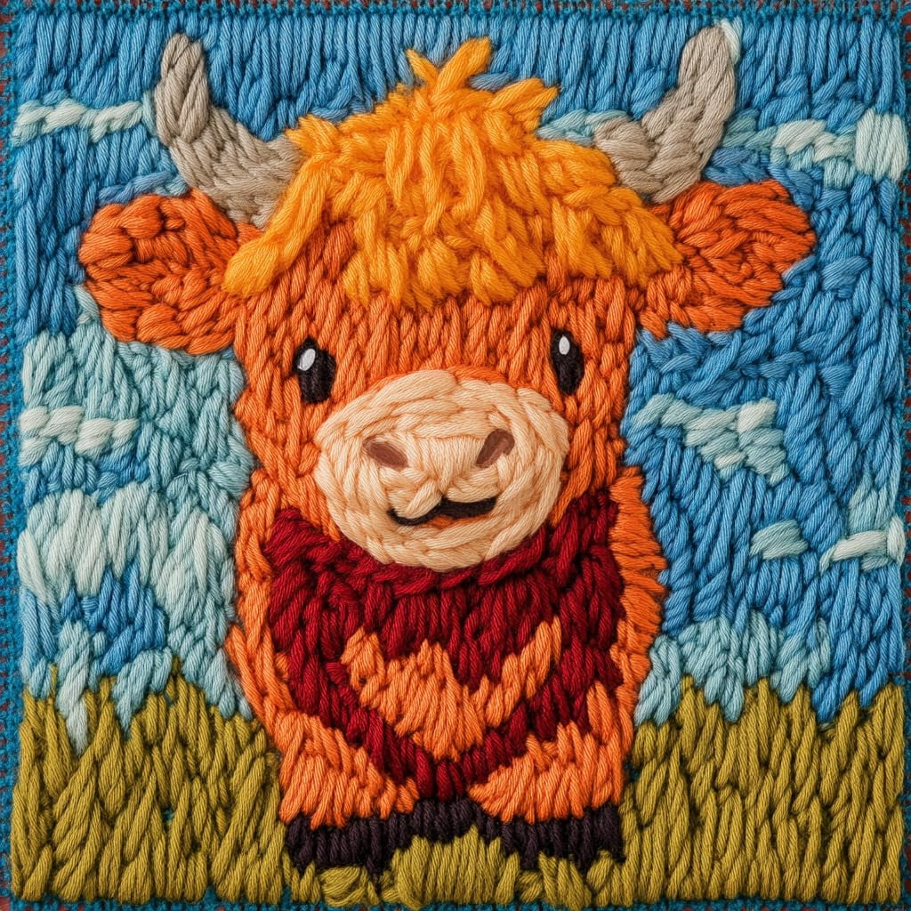 DIY Punch Needle Kits for Beginners Cute Cartoon Highland Cow with Pure ...