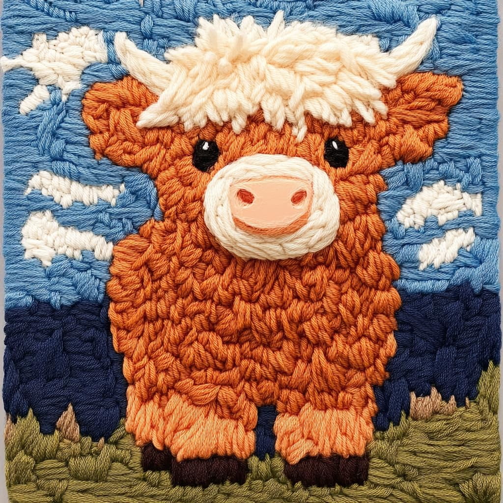 DIY Punch Needle Kits for Beginners Cute Cartoon Highland Cow with Pure ...