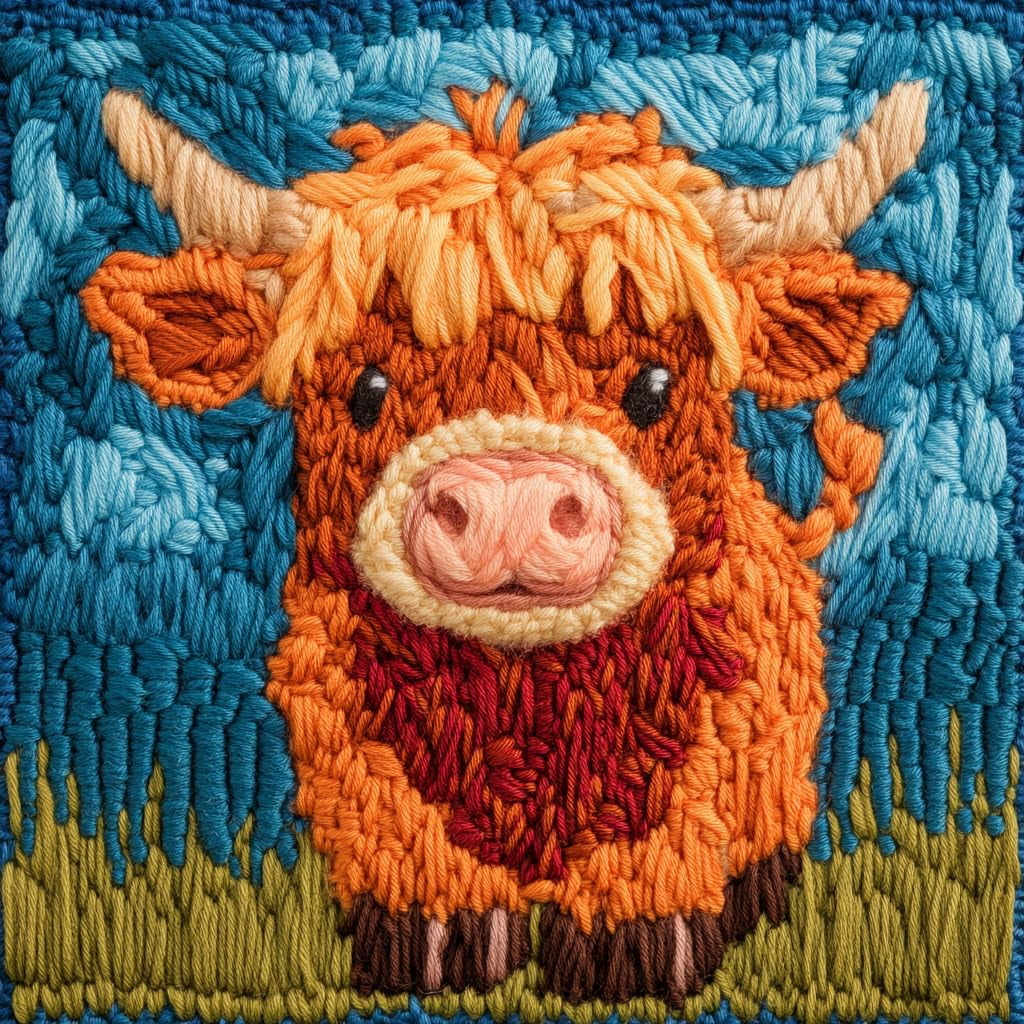 DIY Punch Needle Kits for Beginners Cute Cartoon Highland Cow with Pure ...