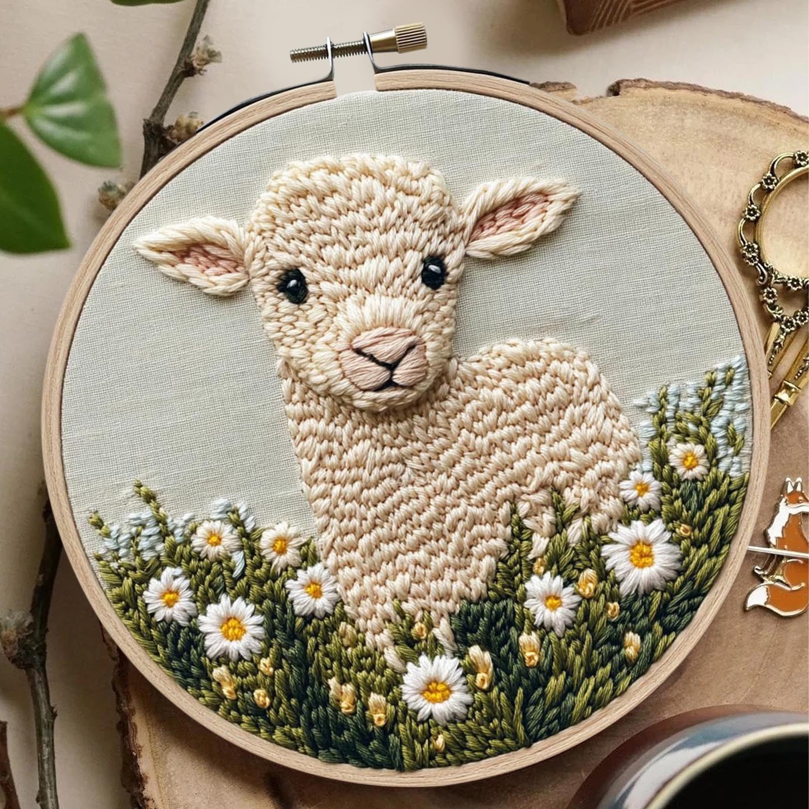 DIY Punch Needle Kits for Beginners, Cute Cartoon Lamb with Flower with ...