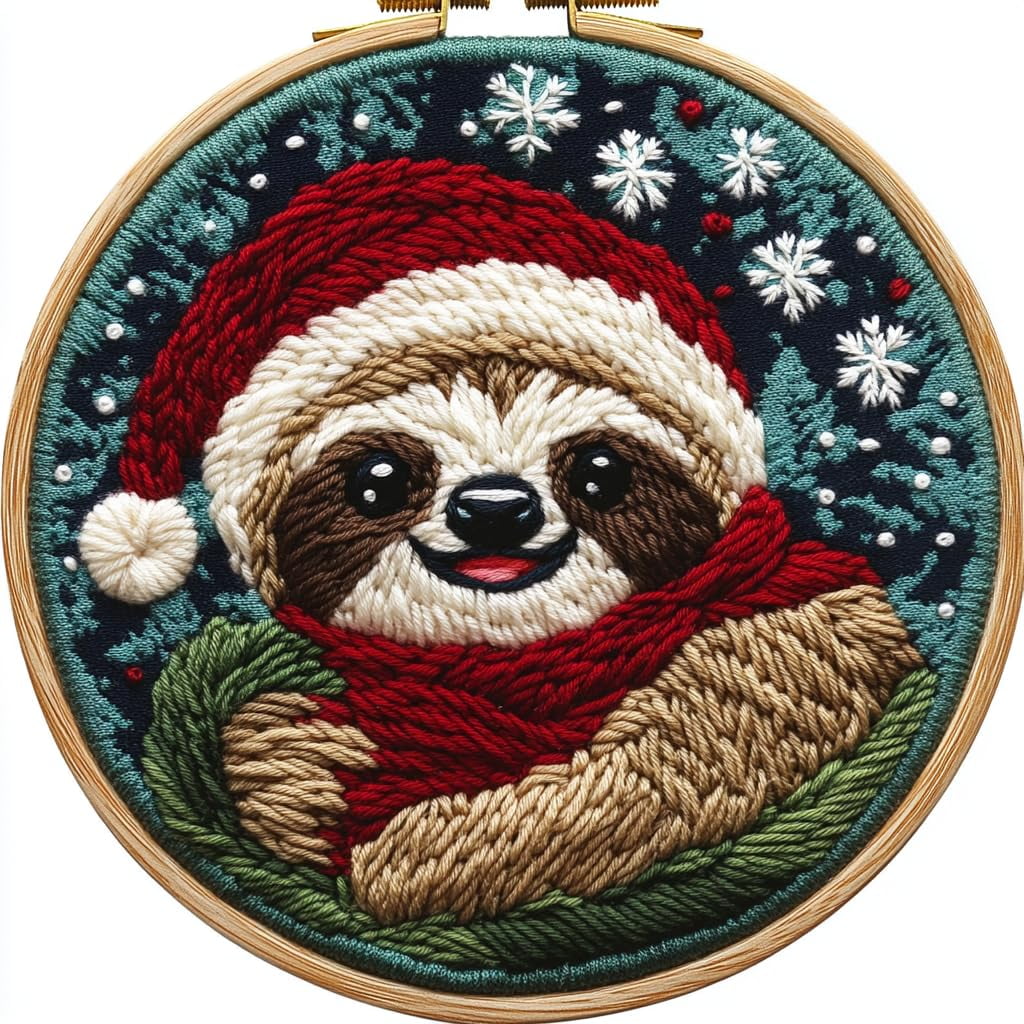 DIY Punch Needle Kits for Beginners Cute Cartoon Sloth with Christmas ...