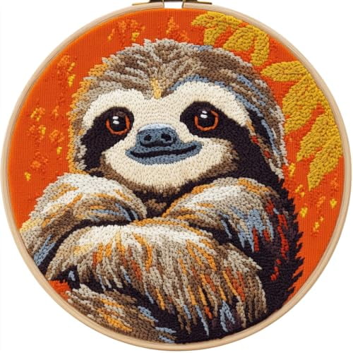 DIY Punch Needle Kits for Beginners Cute Cartoon Sloth with Color with ...