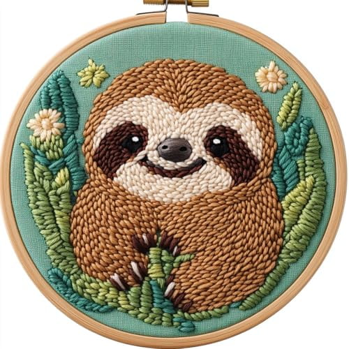 DIY Punch Needle Kits for Beginners Cute Cartoon Sloth with Hoop ...