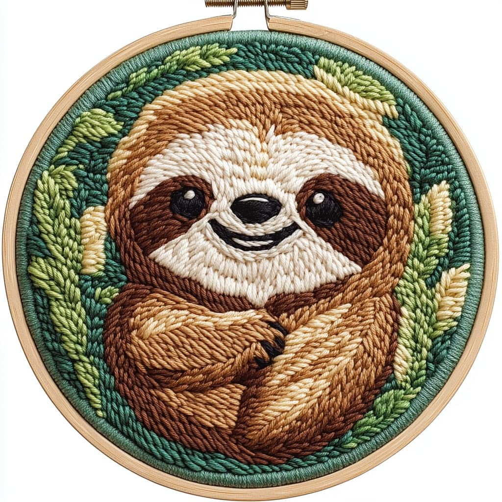 DIY Punch Needle Kits for Beginners Cute Cartoon Sloth with Hoop ...