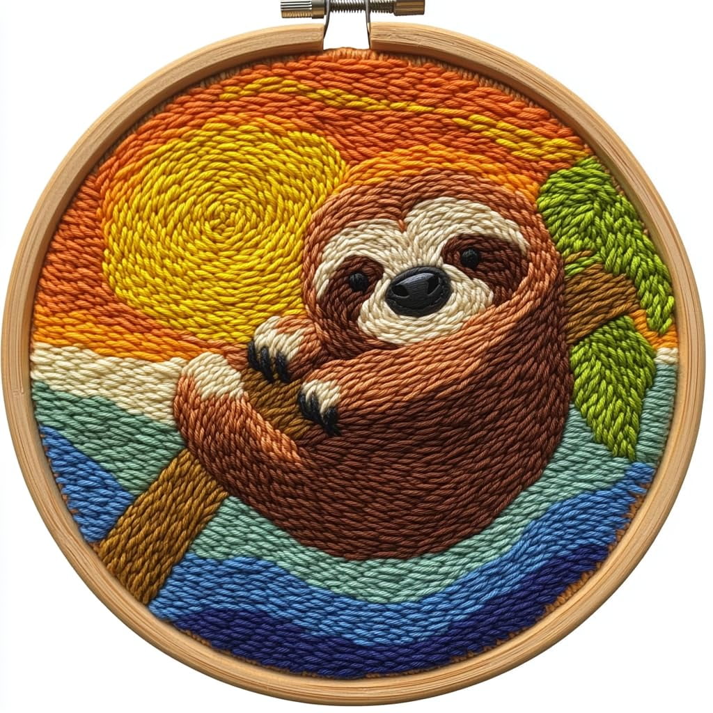 DIY Punch Needle Kits for Beginners Cute Cartoon Sloth with Sunset with ...