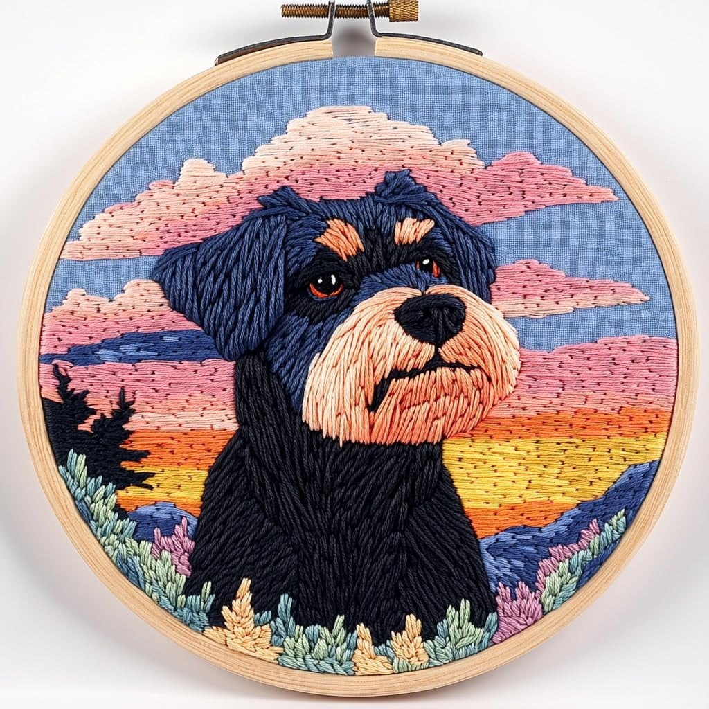 DIY Punch Needle Kits for Beginners Cute Giant Schnauzers with Sunset ...