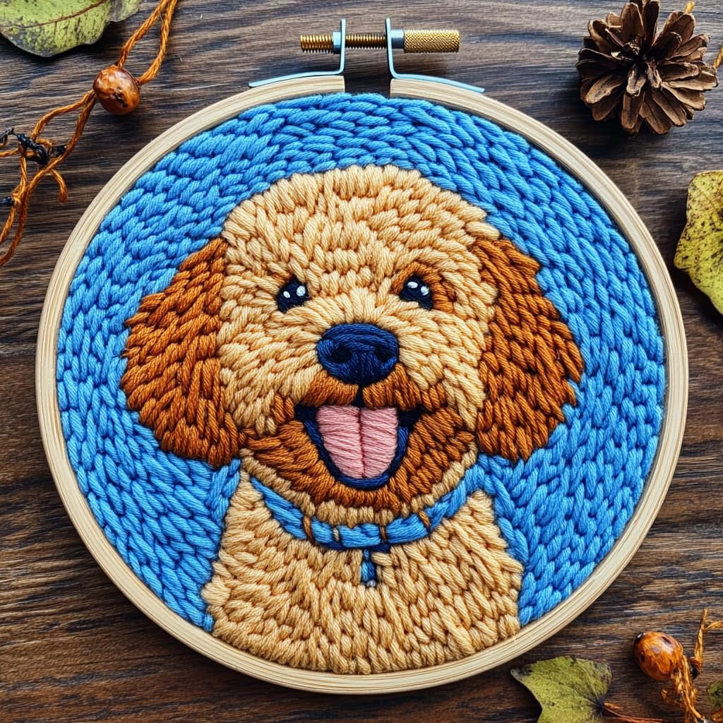 DIY Punch Needle Kits for Beginners Cute Golden Doodle Dog with Hoop ...