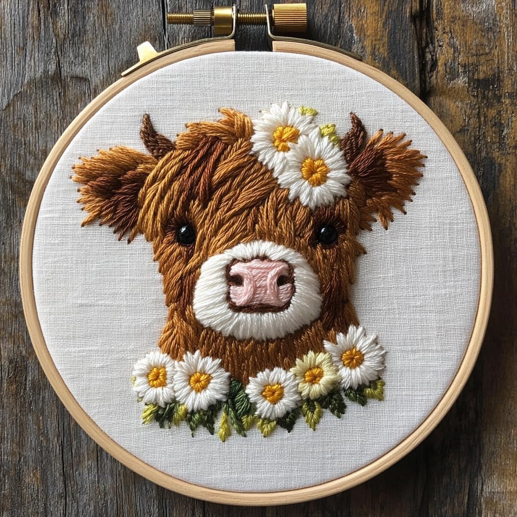 DIY Punch Needle Kits for Beginners Cute Highland Cow and Daisy Flowers ...