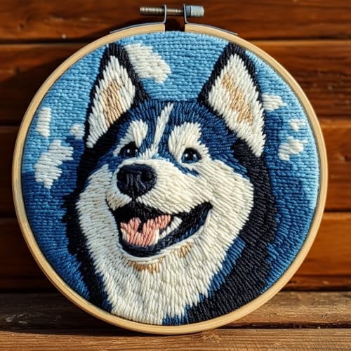 DIY Punch Needle Kits for Beginners Cute Husky Dog with Hoop Punch ...