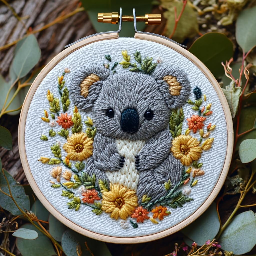 DIY Punch Needle Kits for Beginners Cute Koala and Flowers with Hoop ...