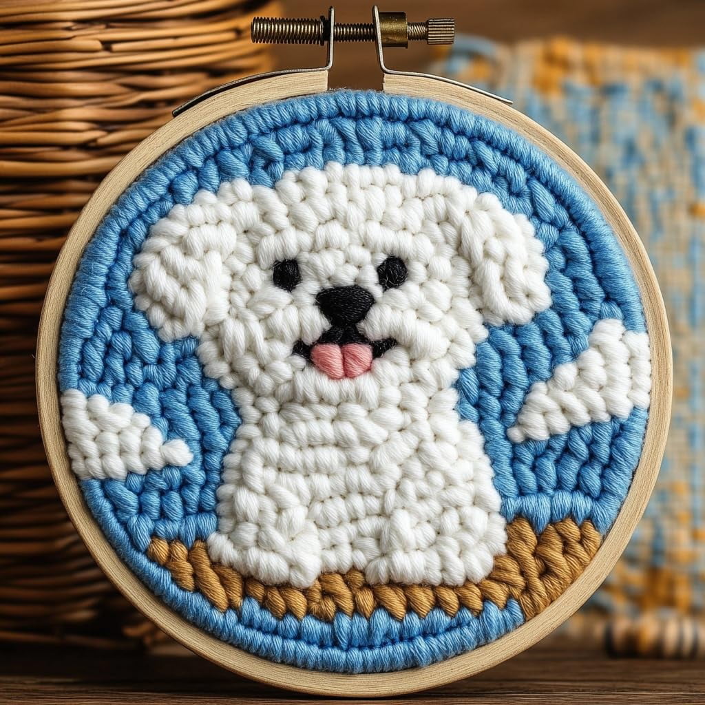 DIY Punch Needle Kits for Beginners Cute Maltese Dog with Hoop Punch ...