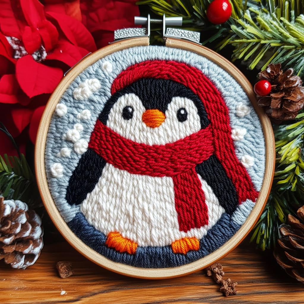 DIY Punch Needle Kits for Beginners Cute Merry Christmas Penguin with ...