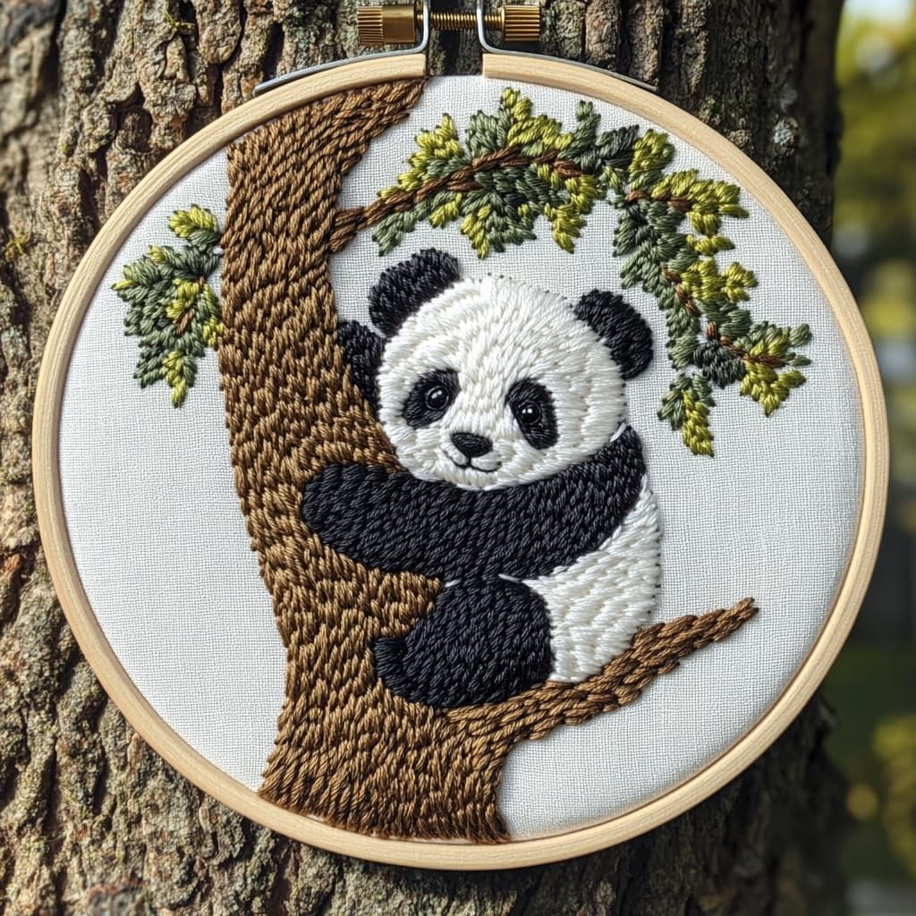 DIY Punch Needle Kits for Beginners Cute Panda with Hoop Embroidery ...