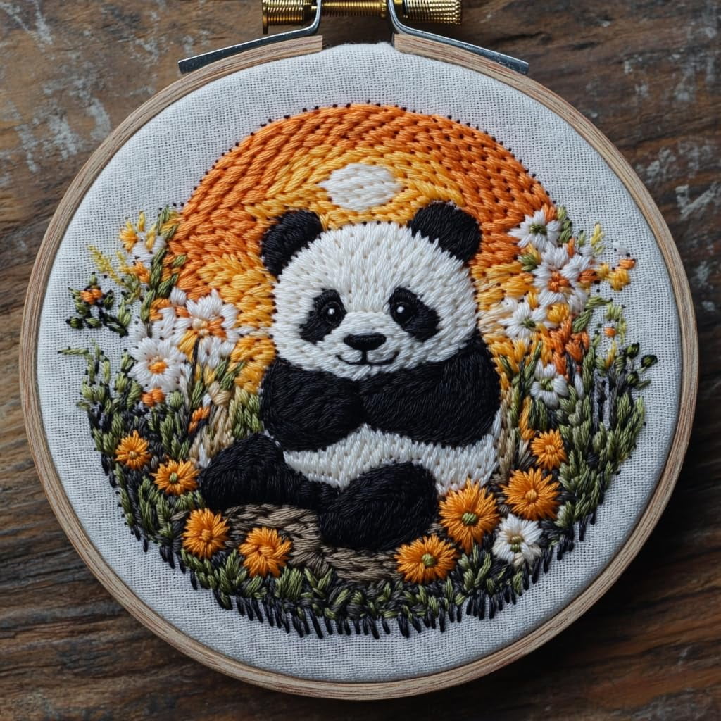 DIY Punch Needle Kits for Beginners Cute Panda Sit under Sunset with ...