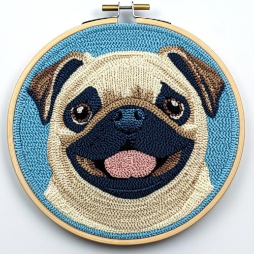 DIY Punch Needle Kits for Beginners Cute Pug Dog with Hoop Punch Needle ...