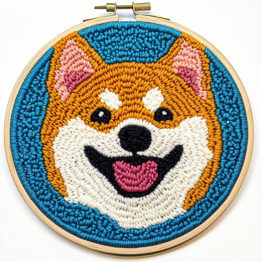DIY Punch Needle Kits for Beginners Cute Shiba Inu Dog with Hoop Punch ...