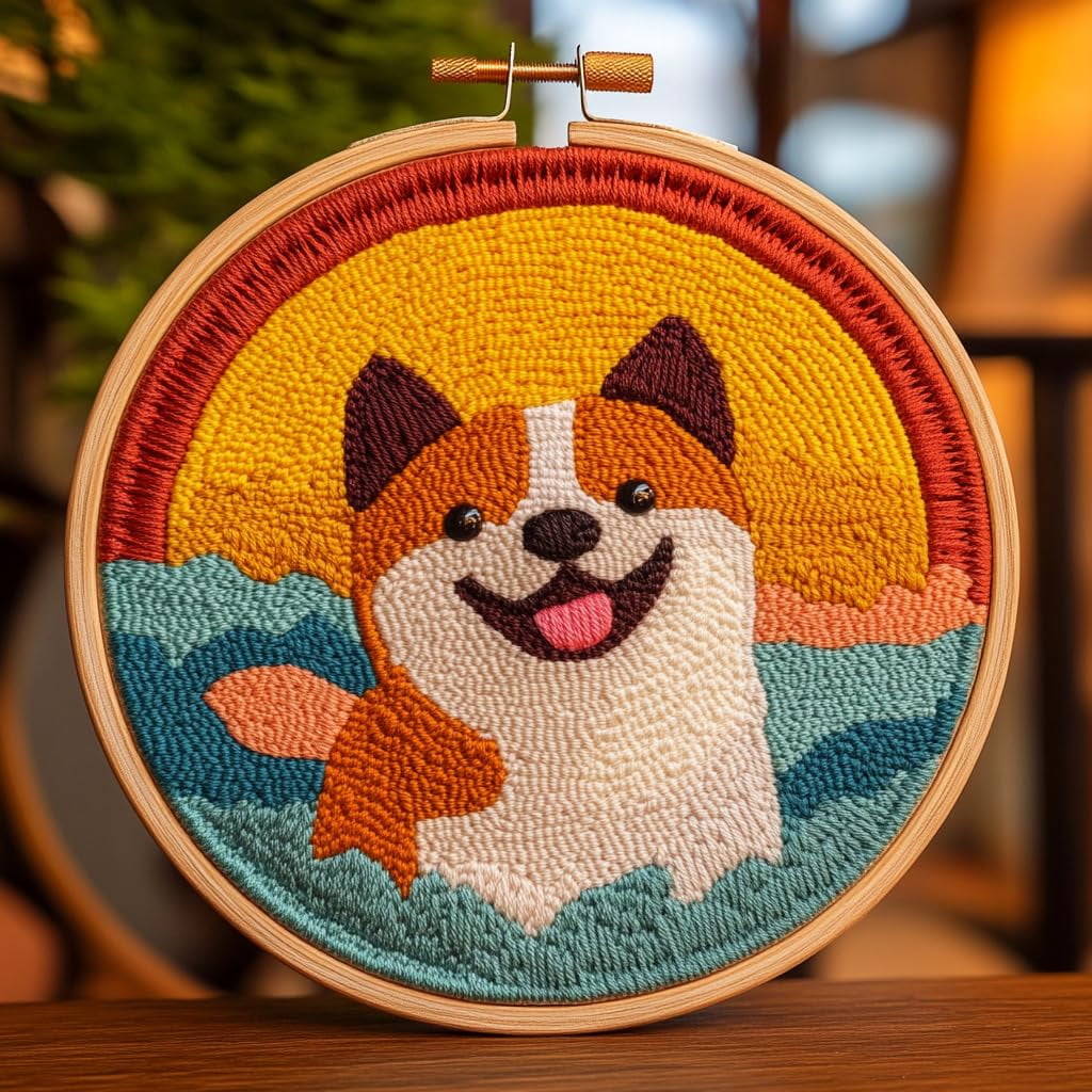 DIY Punch Needle Kits for Beginners Cute Shiba Inu Dog with Sunset with ...