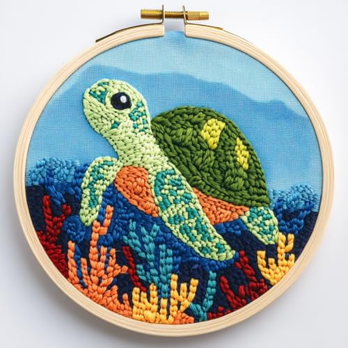 DIY Punch Needle Kits for Beginners Green Sea Turtle with Hoop ...