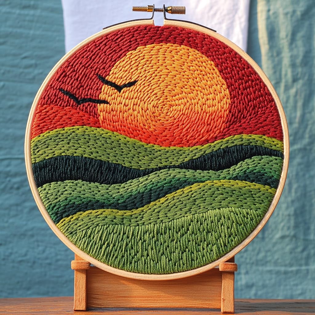 DIY Punch Needle Kits for Beginners Landscape Sunrise with Hoop Punch ...