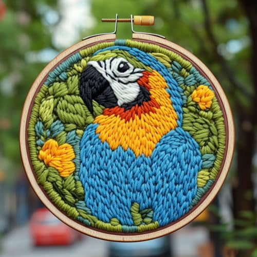 DIY Punch Needle Kits for Beginners Macaw Parrot with Hoop Embroidery ...