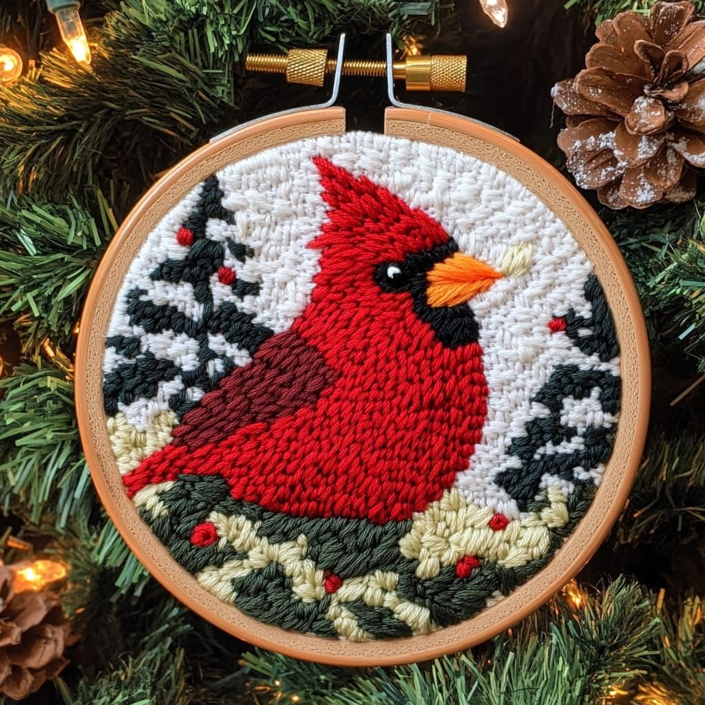 DIY Punch Needle Kits for Beginners Northern Red Cardinal Christmas ...