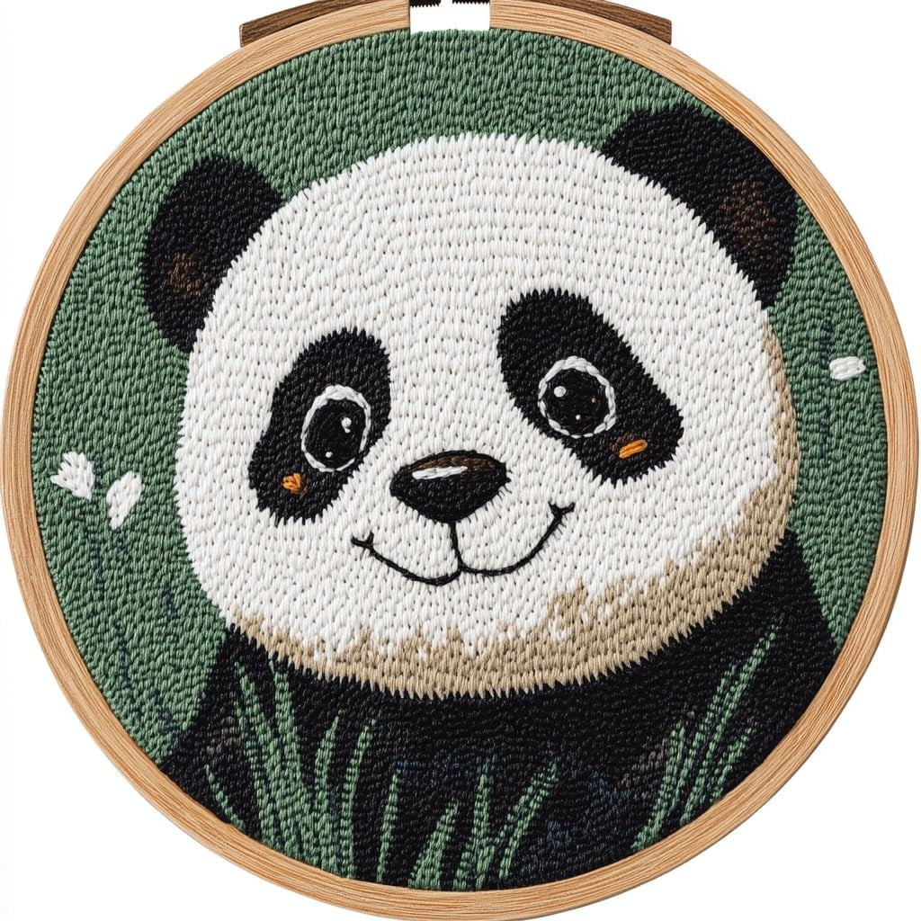 DIY Punch Needle Kits for Beginners Panda with Hoop Embroidery Punch ...
