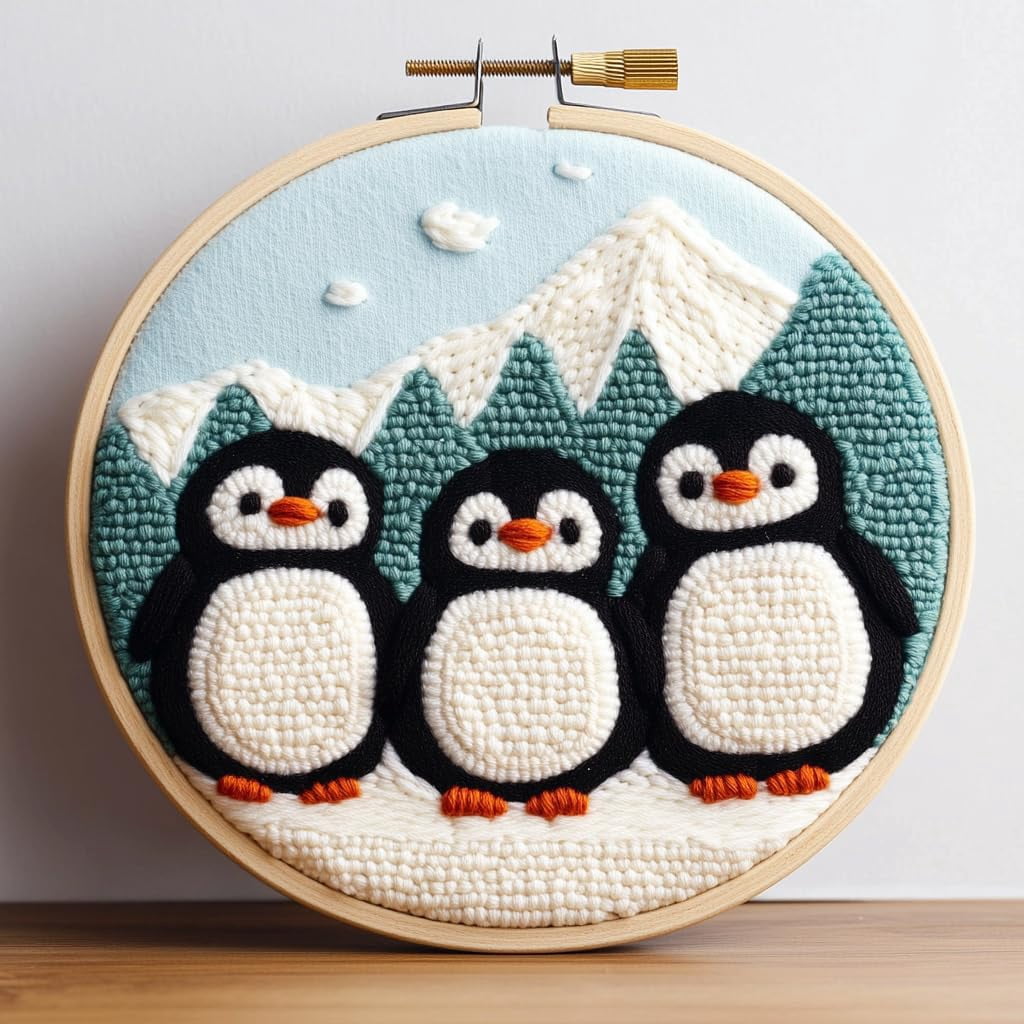 DIY Punch Needle Kits for Beginners Penguins Family with Snow Mountain ...