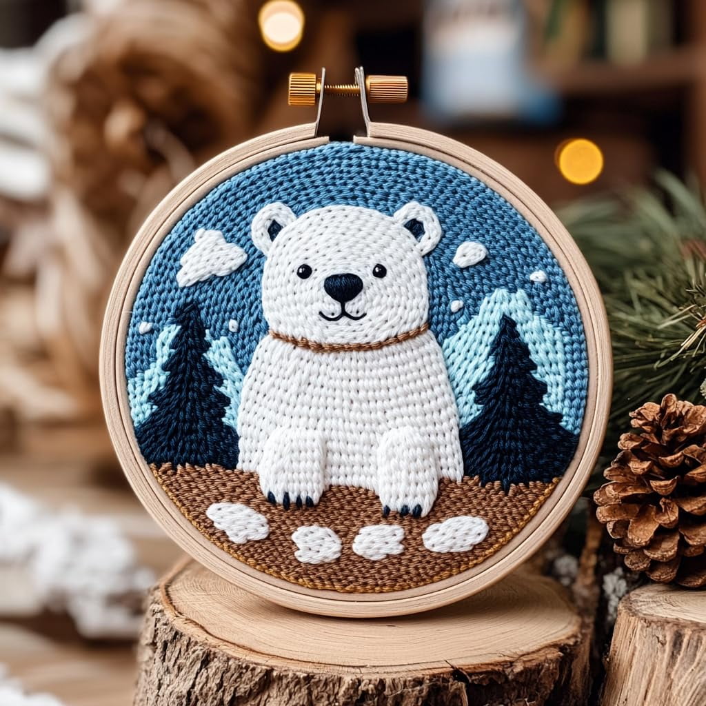 DIY Punch Needle Kits for Beginners Polar Bear with Snow Mountain ...