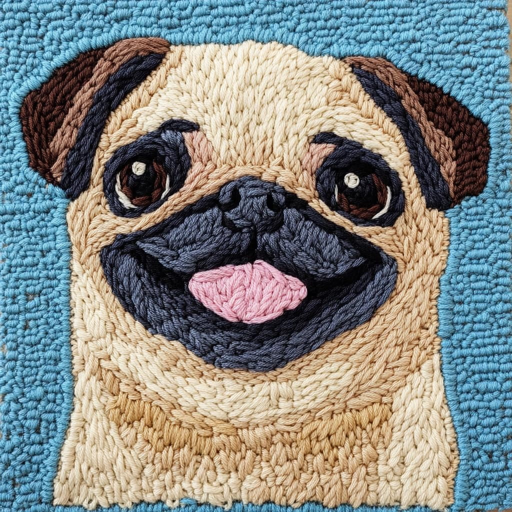 DIY Punch Needle Kits for Beginners Pug Dog with Pure Color Background ...