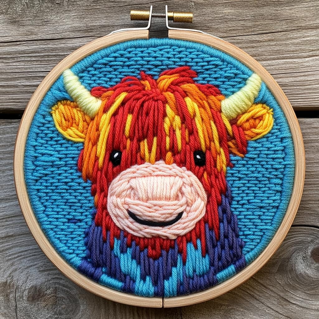 DIY Punch Needle Kits for Beginners Rainbow Hair Highland Cow with Hoop ...