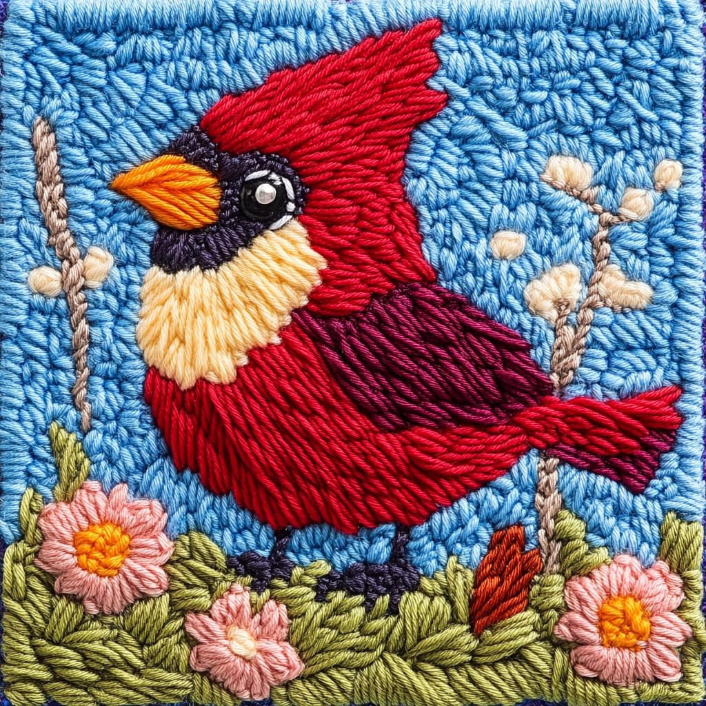 DIY Punch Needle Kits for Beginners Red Cardinal Bird with Hoop Punch ...